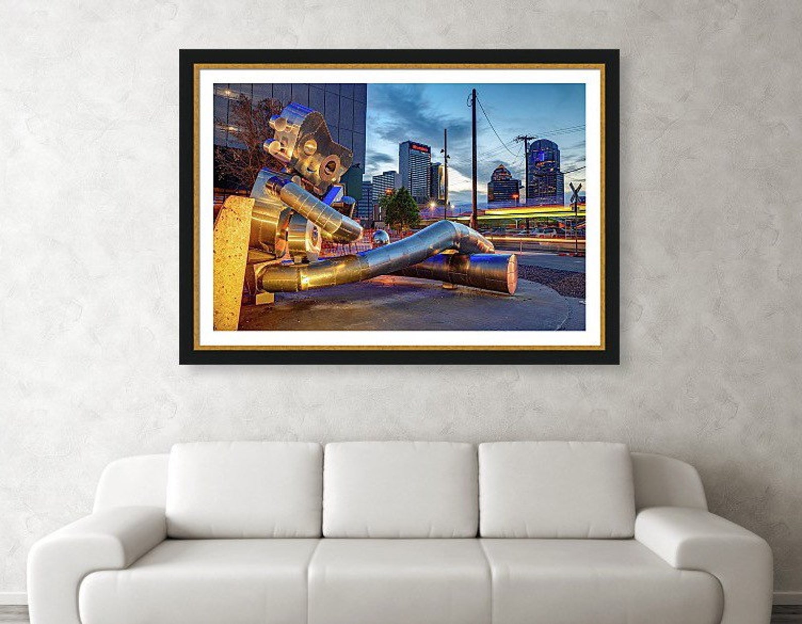 Dallas Texas Skyline Print: Traveling Man Sculpture, Deep Ellum Art - Etsy
