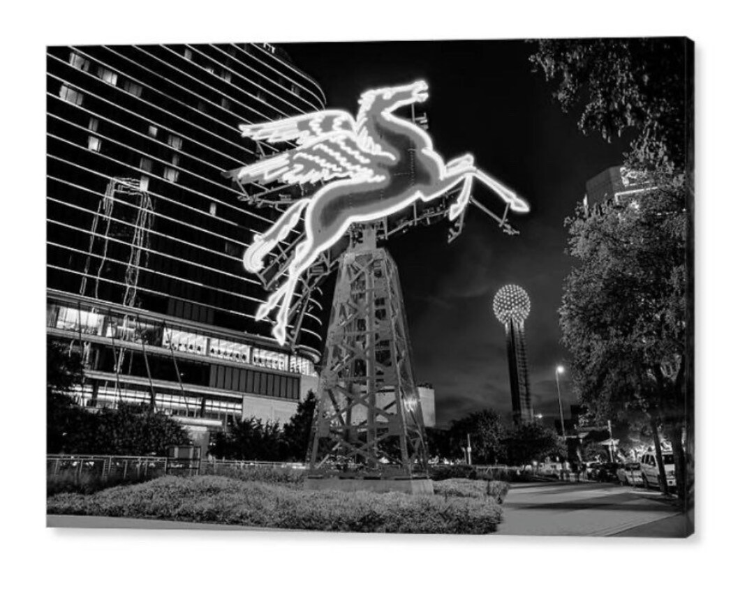 Dallas Texas Flying Pegasus, Black and White, Monochrome, Downtown ...