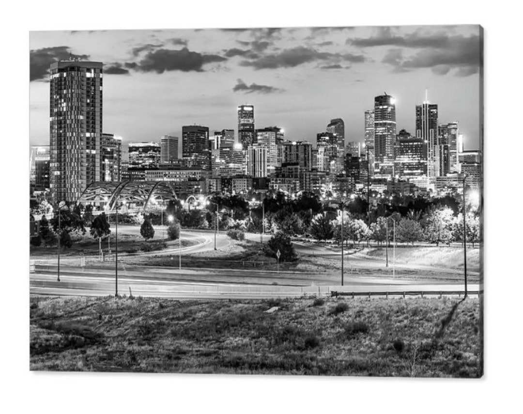 Denver Skyline, Black and White, Speer Boulevard Bridge, Colorado ...