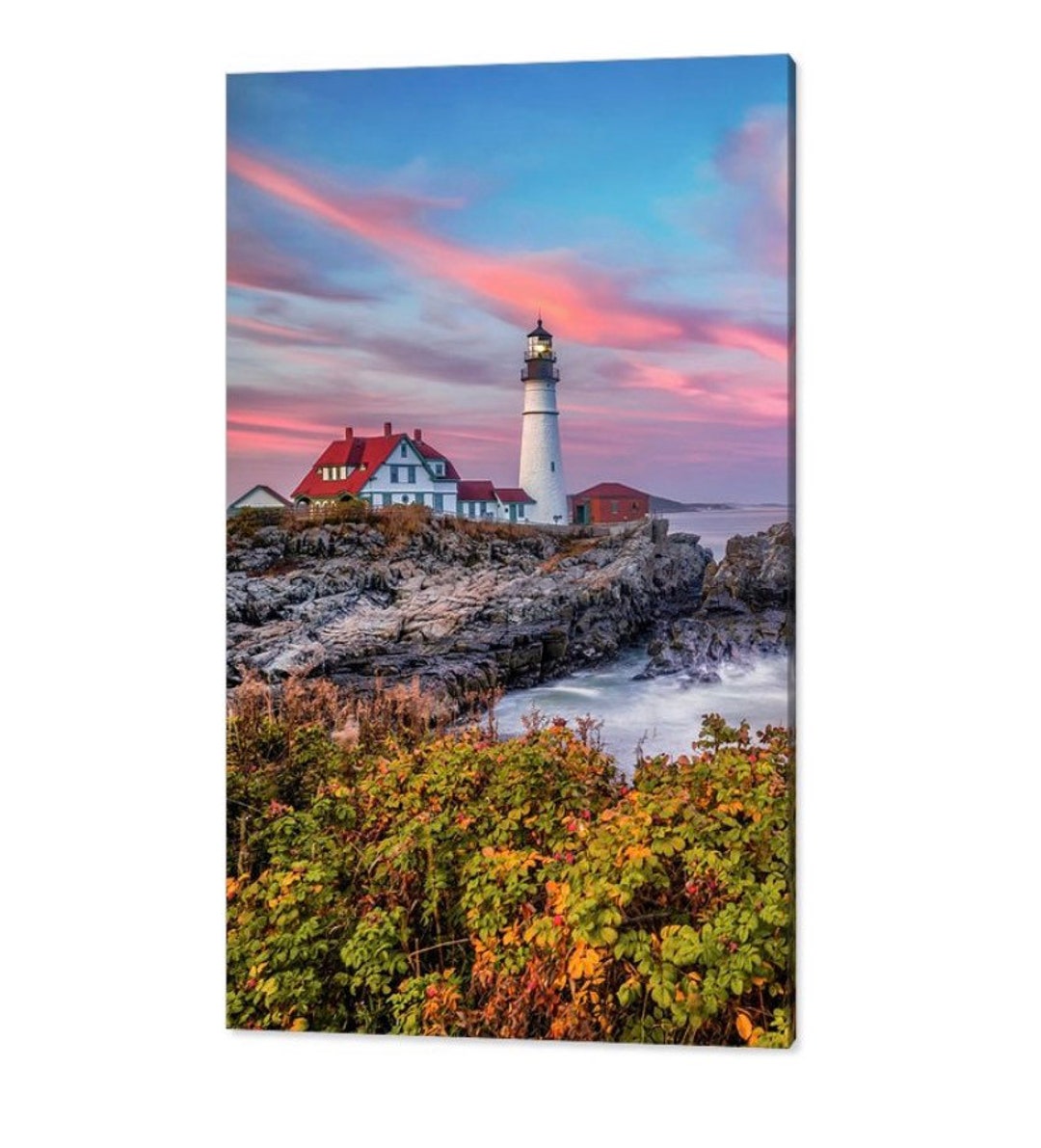 Portland Head Light Print: Maine Seascape, Cape Elizabeth Nautical Wall ...