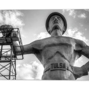 Giant Tulsa Golden Driller, Black and White, Monochrome Panoramic Print ...