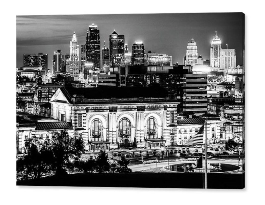 Kansas City Skyline Print: Union Station, Liberty Memorial - Black ...