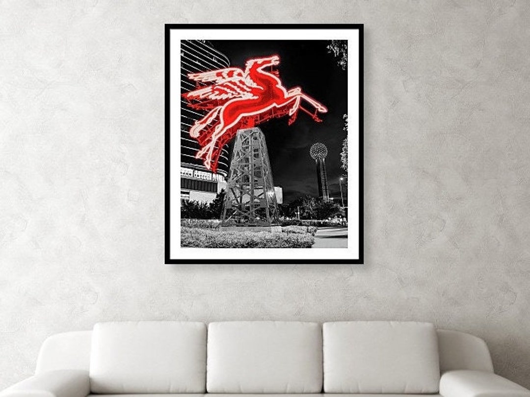 Dallas Flying Red Pegasus, Reunion Tower, Neon Sign, Selective Color ...