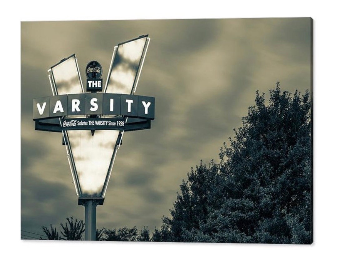 Atlanta Varsity Neon Sign, Sepia Print, Georgia Artwork, Architectural ...