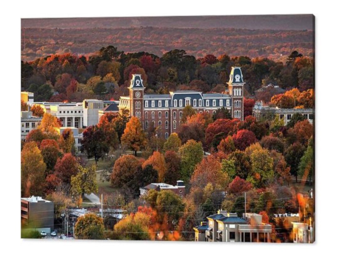 Arkansas Landmarks, Old Main, Autumn College Campus Art, Fall Foliage ...