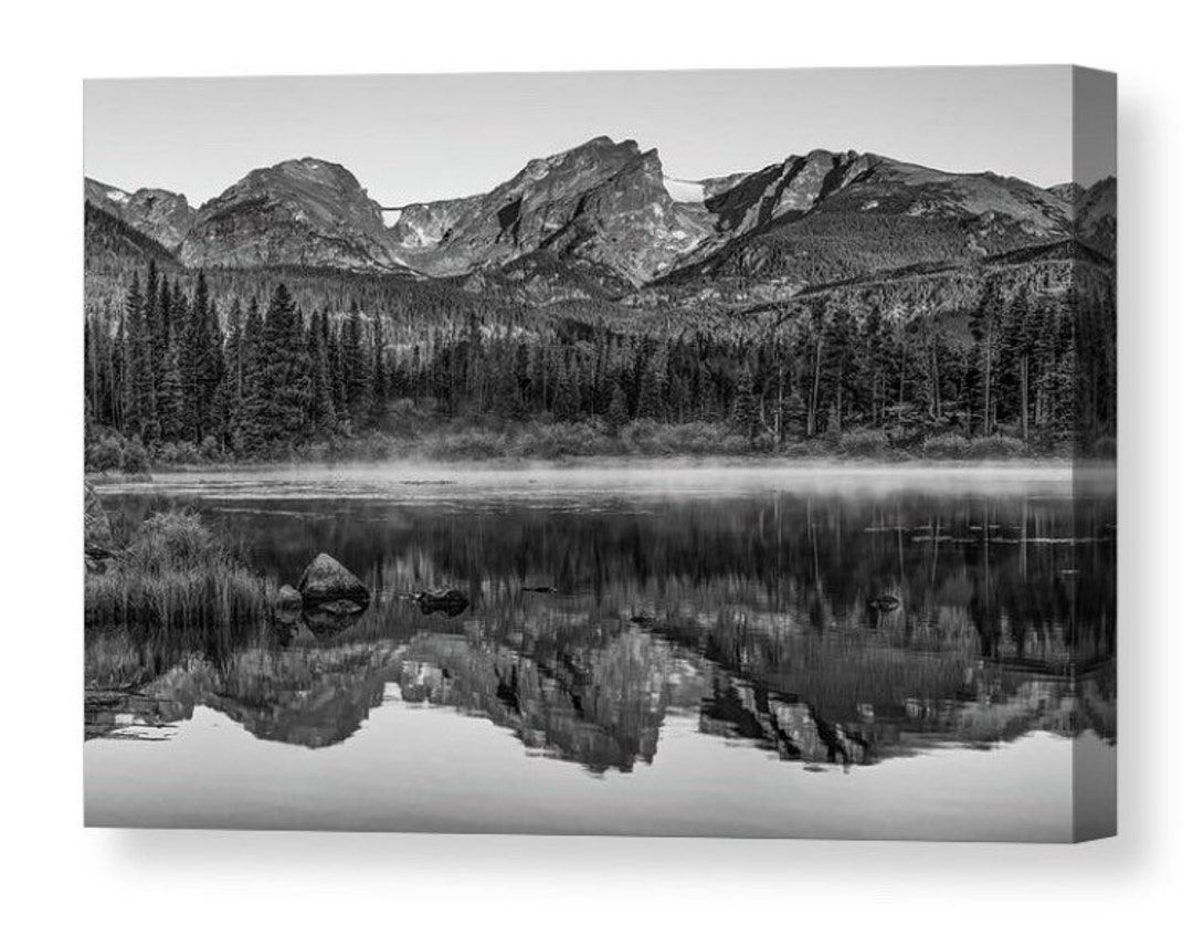 Rocky Mountain Park, Mountain Landscape Print, Monochrome Art, Black ...