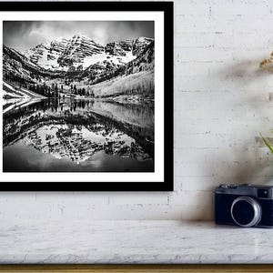 Maroon Bells Print, Colorado Mountain Landscape, Black and White ...