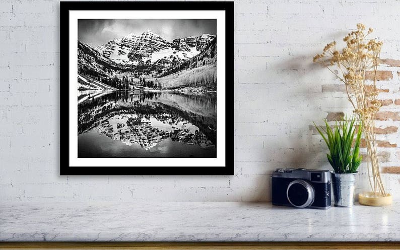 Maroon Bells Print Colorado Mountain Landscape Black and - Etsy