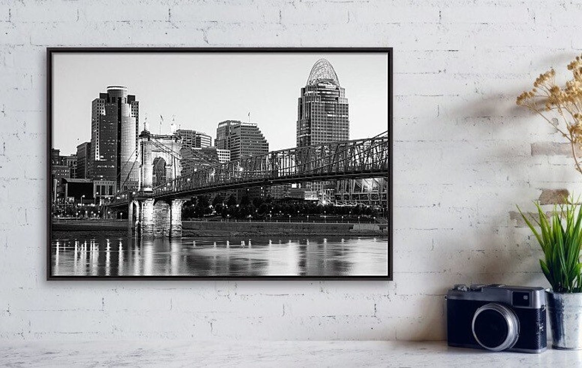 Cincinnati Skyline Print Monochrome Wall Art Downtown Cincy - Etsy