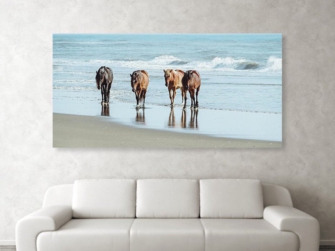 Wild Mustangs of Corolla - Outer Banks Beach Panorama Art - Etsy