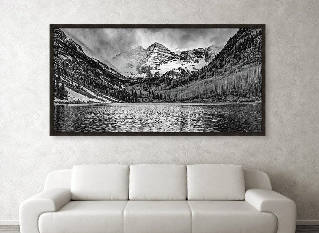 Maroon Bells Print, Black and White, Aspen Colorado, Large Mountain ...
