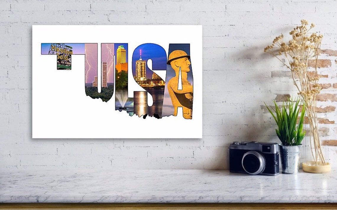Tulsa Typography Oklahoma State Shape Art Print Tulsa | Etsy