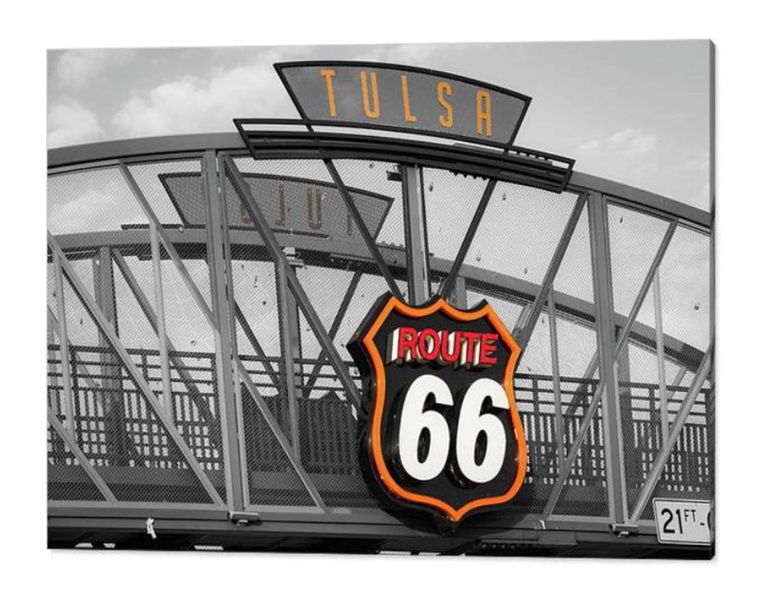Tulsa Route 66 Bridge Print: Cyrus Avery Plaza, Selective Color Neon ...