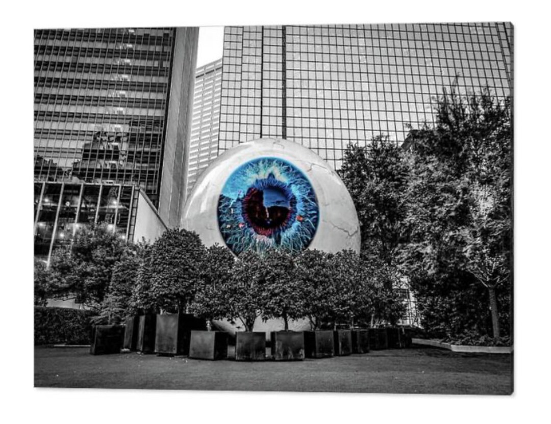 Dallas Texas 'the Eye' Sculpture Print: Selective Blue Color, Black and ...