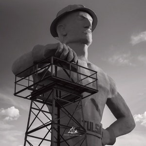 Tulsa Golden Driller Print, Black and White Wall Art, Titanic Oil Man ...