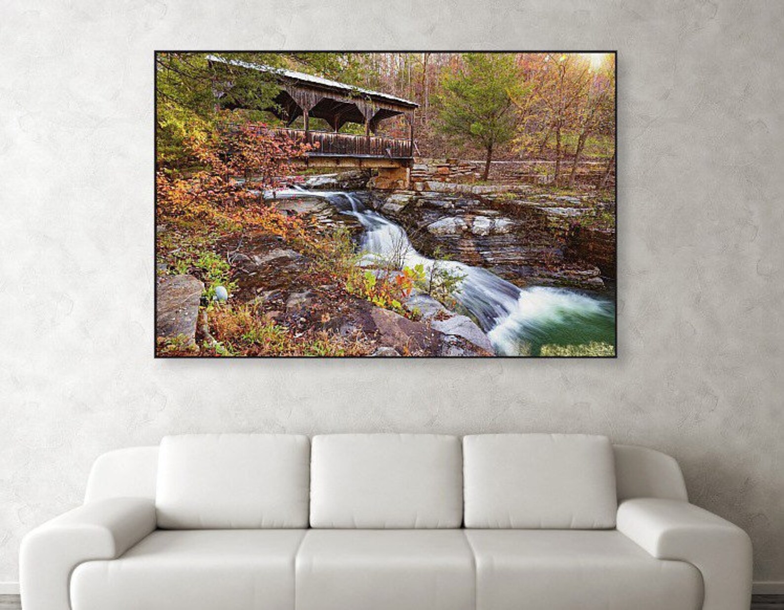 Ponca Covered Bridge Autumn Waterfall Ozark Mountains Ponca | Etsy