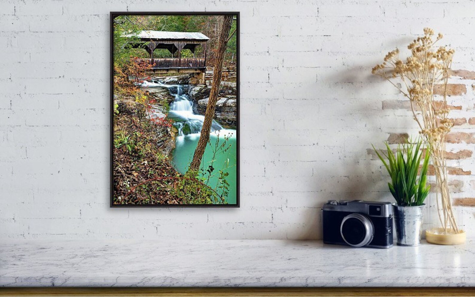 Ponca Arkansas Covered Bridge Waterfall Landscape Ozark - Etsy