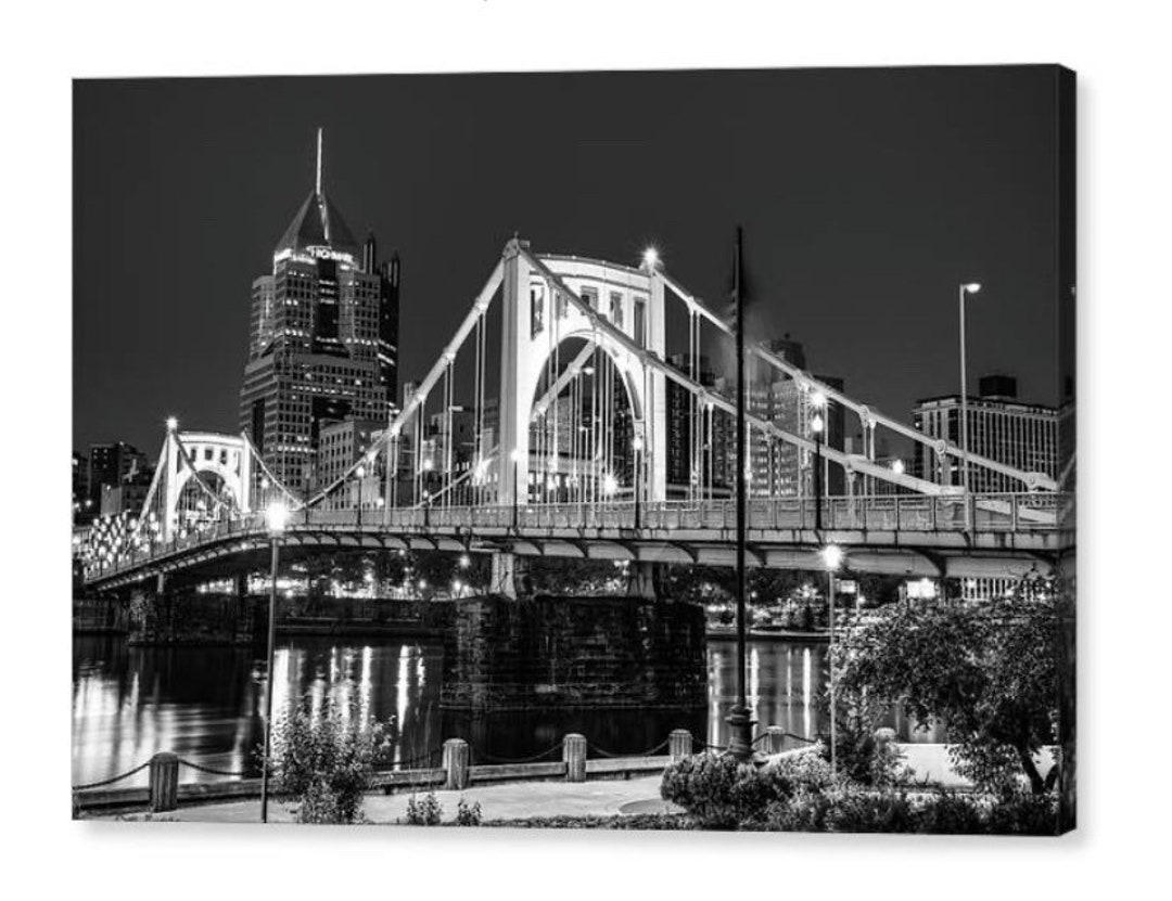 Pittsburgh Skyline Print: Clemente Bridge, Black and White Cityscape - Etsy