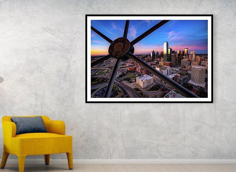 Dallas Skyline Art Print: Reunion Tower, Dusk Cityscape - Etsy