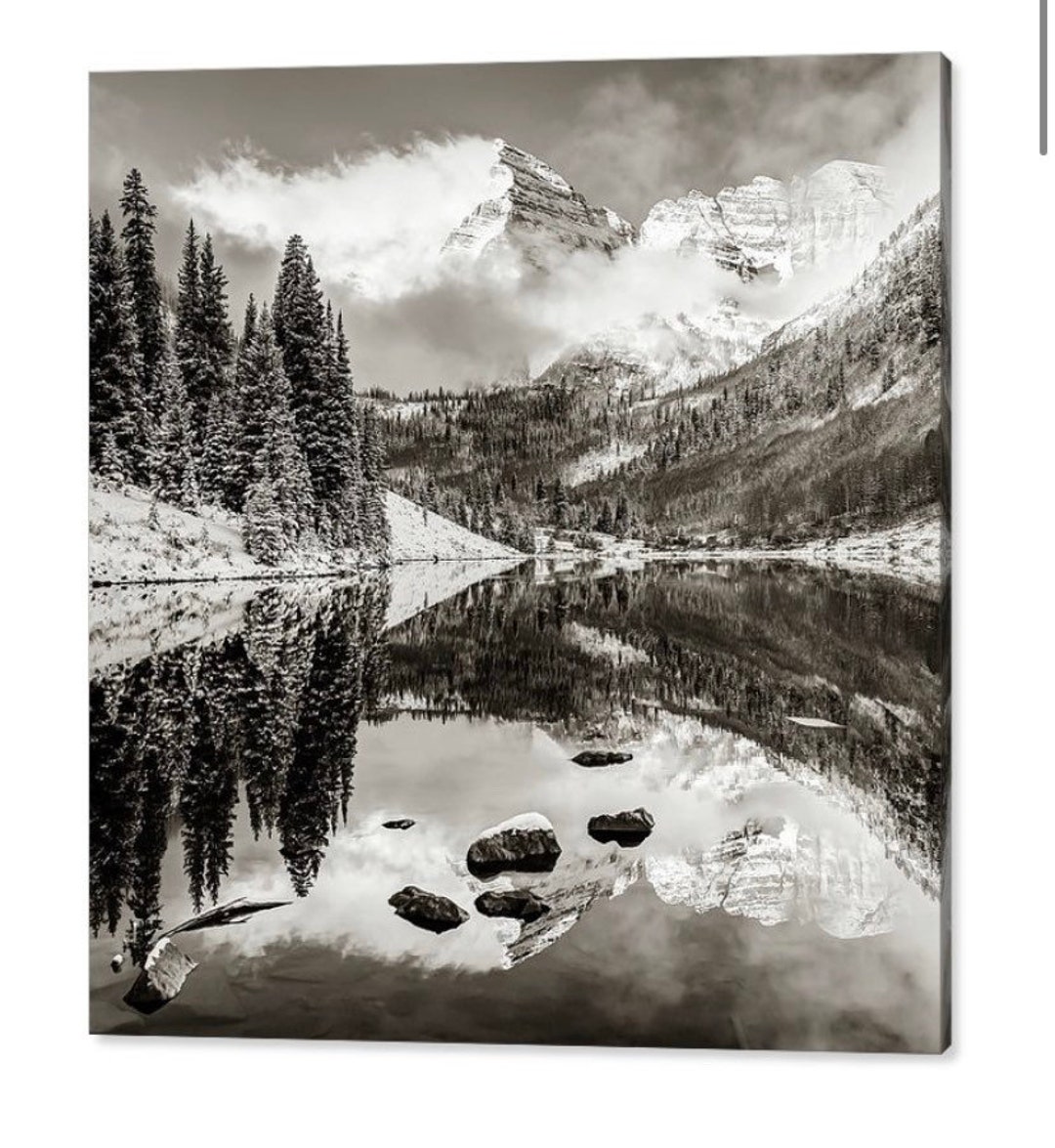 Maroon Bells Print, Mountain Landscape, Sepia Square Format, Wall Art ...