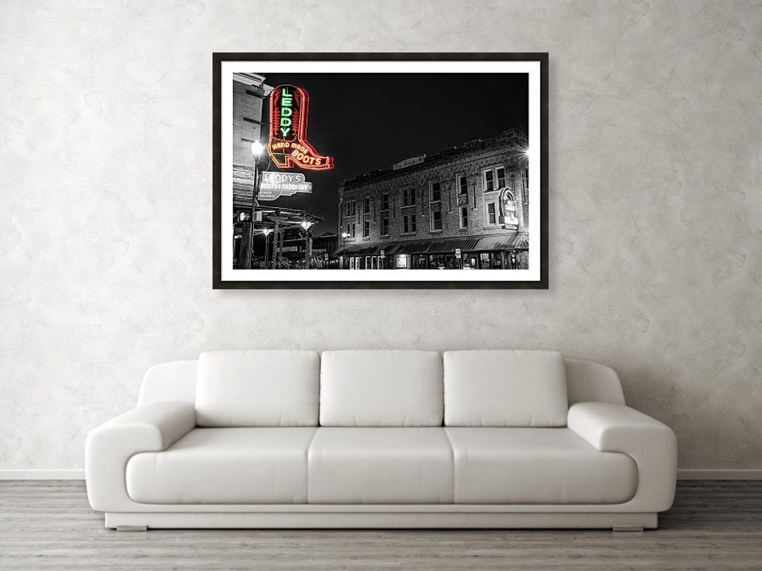Fort Worth Texas Stockyards, Leddy Neon Sign, Black White, Selective ...