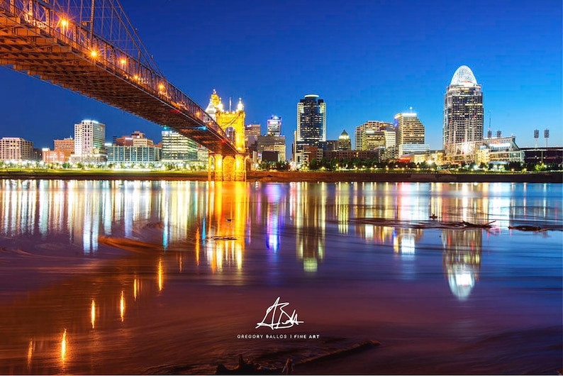 Cincinnati Skyline Print: Ohio River Reflection, Roebling Bridge - Etsy