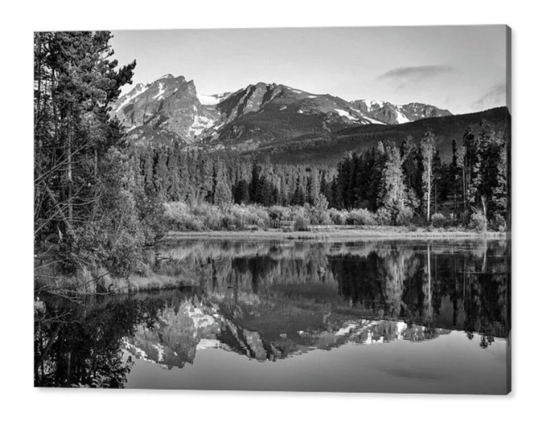 Rocky Mountain Artwork, Mountain Landscape Print, Monochrome Art, Black ...