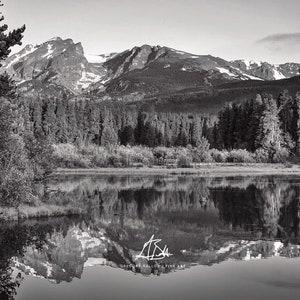 Rocky Mountain Artwork, Mountain Landscape Print, Monochrome Art, Black ...