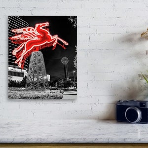 Dallas Red Pegasus Neon Sign Print: Selective Color Pop, Reunion Tower ...
