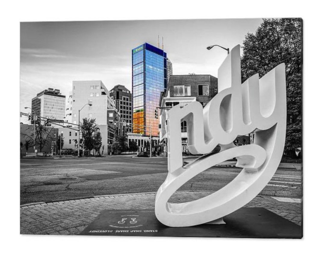Indianapolis Skyline Print: Indy Script Sign Sculpture, Selective Color ...