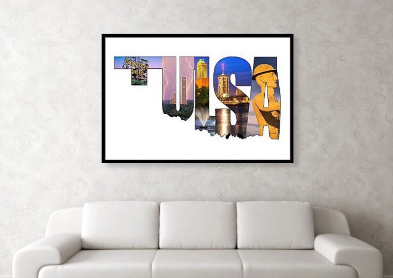 Tulsa Typography Oklahoma State Shape Art Print Tulsa - Etsy
