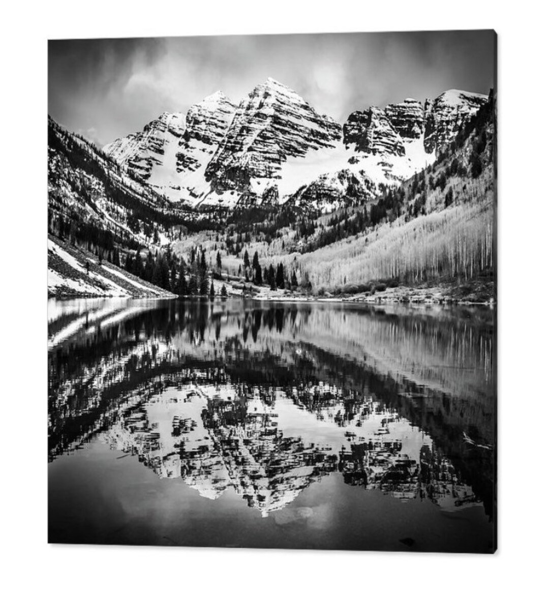 Maroon Bells Print, Colorado Mountain Landscape, Black and White ...