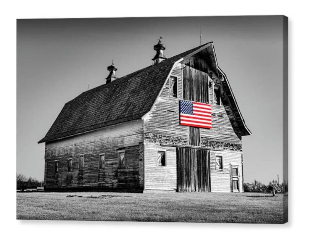Vintage Barn, American Flag, Red White Blue, Rustic, Farmhouse, Rural ...