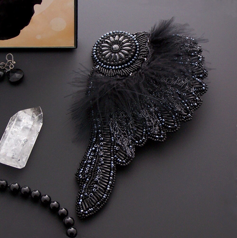 Angel on Duty: radiance. Black Angel Wing Bead Embroidered Ornament for ...