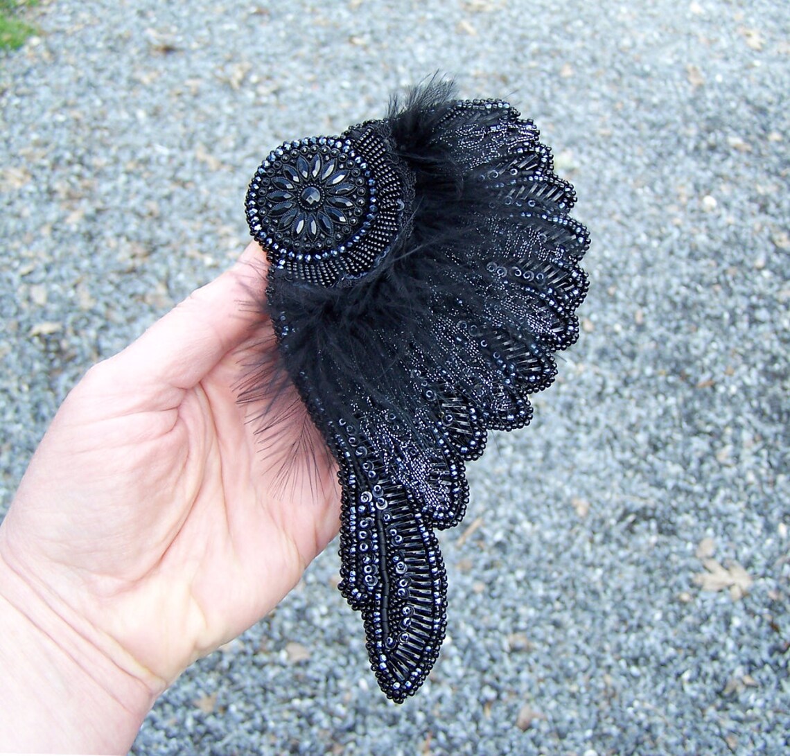 Angel on Duty: radiance. Black Angel Wing Bead Embroidered Ornament for ...