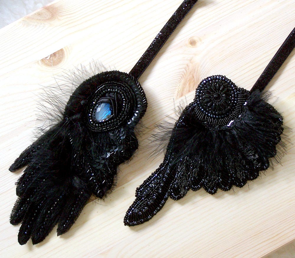 Angel on Duty: radiance. Black Angel Wing Bead Embroidered Ornament for ...