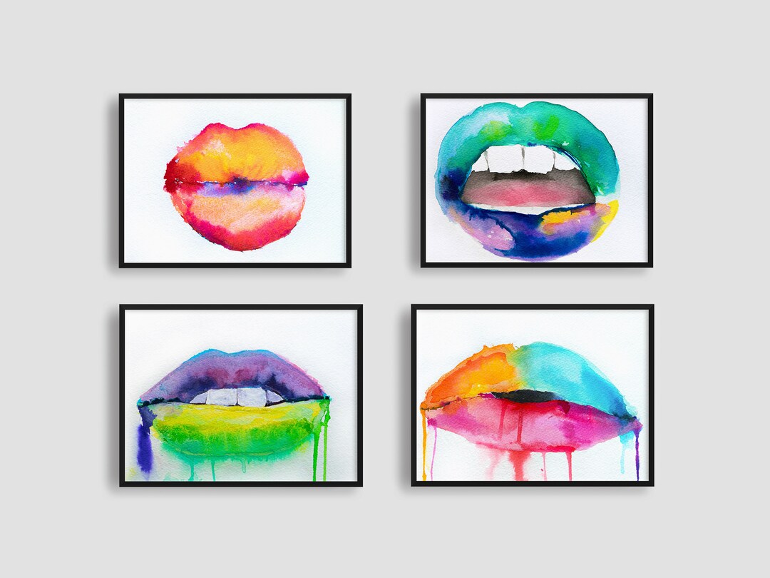Pop Art Lips Set of 4 Prints by Nickhorvathart - Etsy