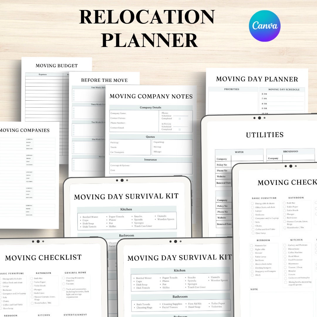 Moving Checklist, Moving Planner, Relocation Planner, Moving Labels ...
