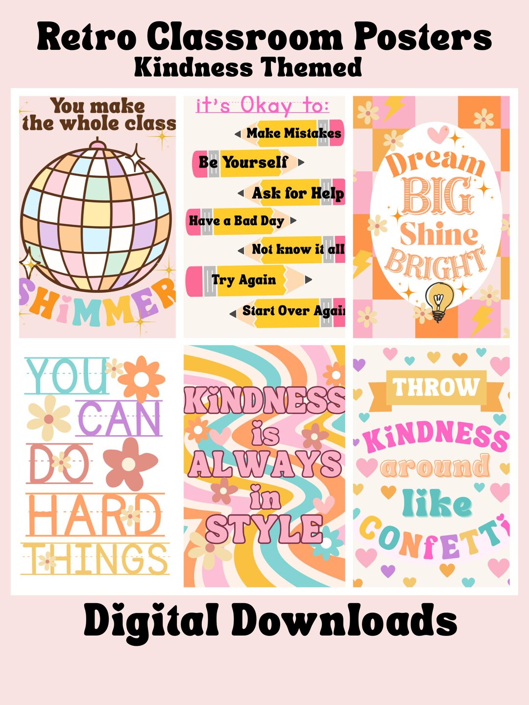 Retro Kindness Classroom Posters Digital Download - Etsy