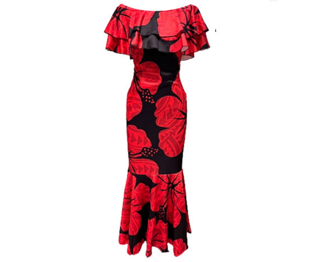 Pacific Island Wear Double Ruffles Neckline Mermaid Bottom Dress Ready ...