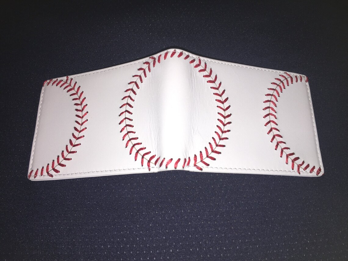 Youth White Leather Baseball Seam Wallet | Etsy