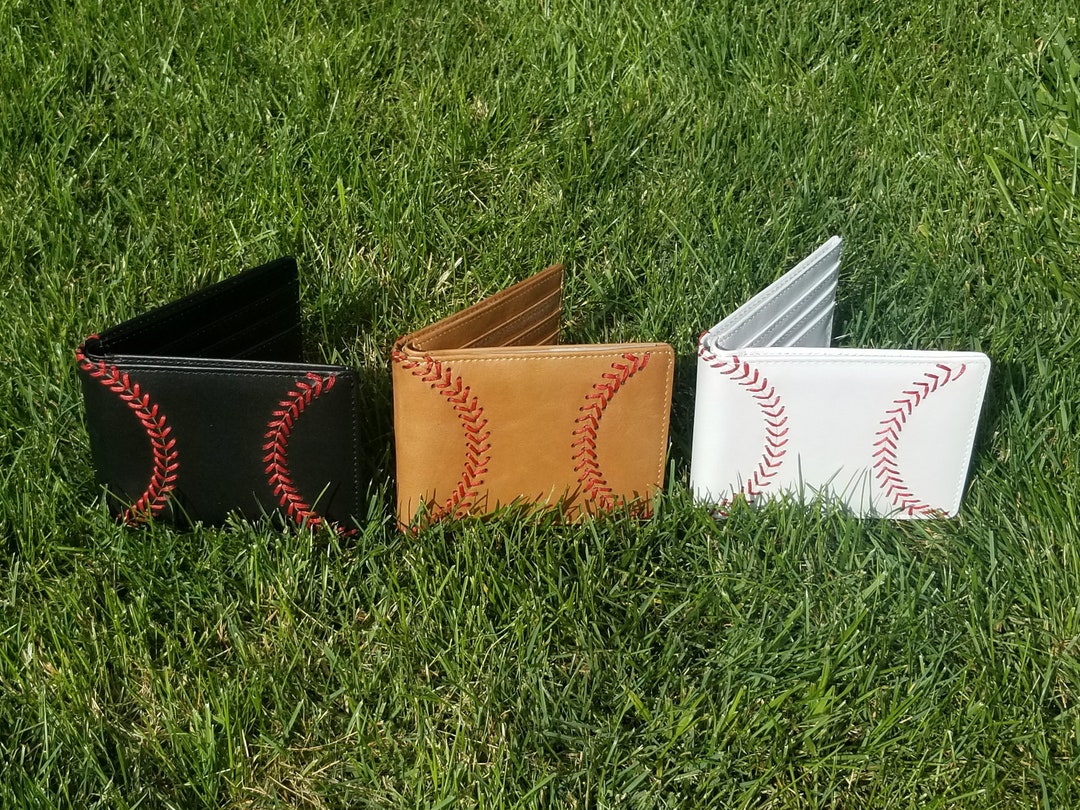 Leather Baseball Wallet, Men's Bi-fold With Baseball Seam Stitch - Etsy