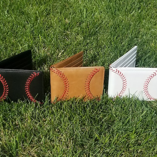 Leather Baseball Wallet Men's Bi-fold With Baseball Seam - Etsy