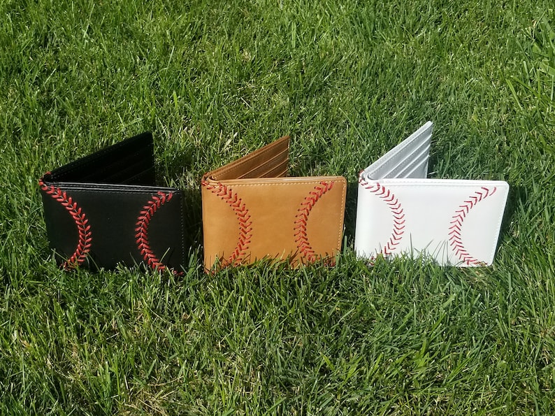 Leather Baseball Wallet Men's Bi-fold With Baseball Seam - Etsy Australia