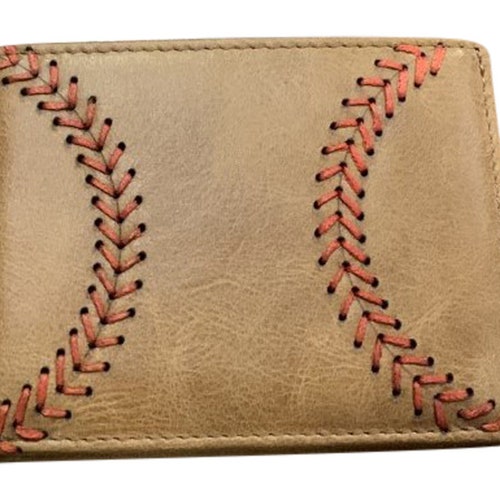 Leather Baseball Wallet Men's Bi-fold With Baseball Seam | Etsy