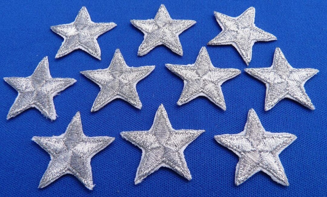 Silver Star Patches > Embroidered > Iron-on > 1" (25mm) From Point to ...