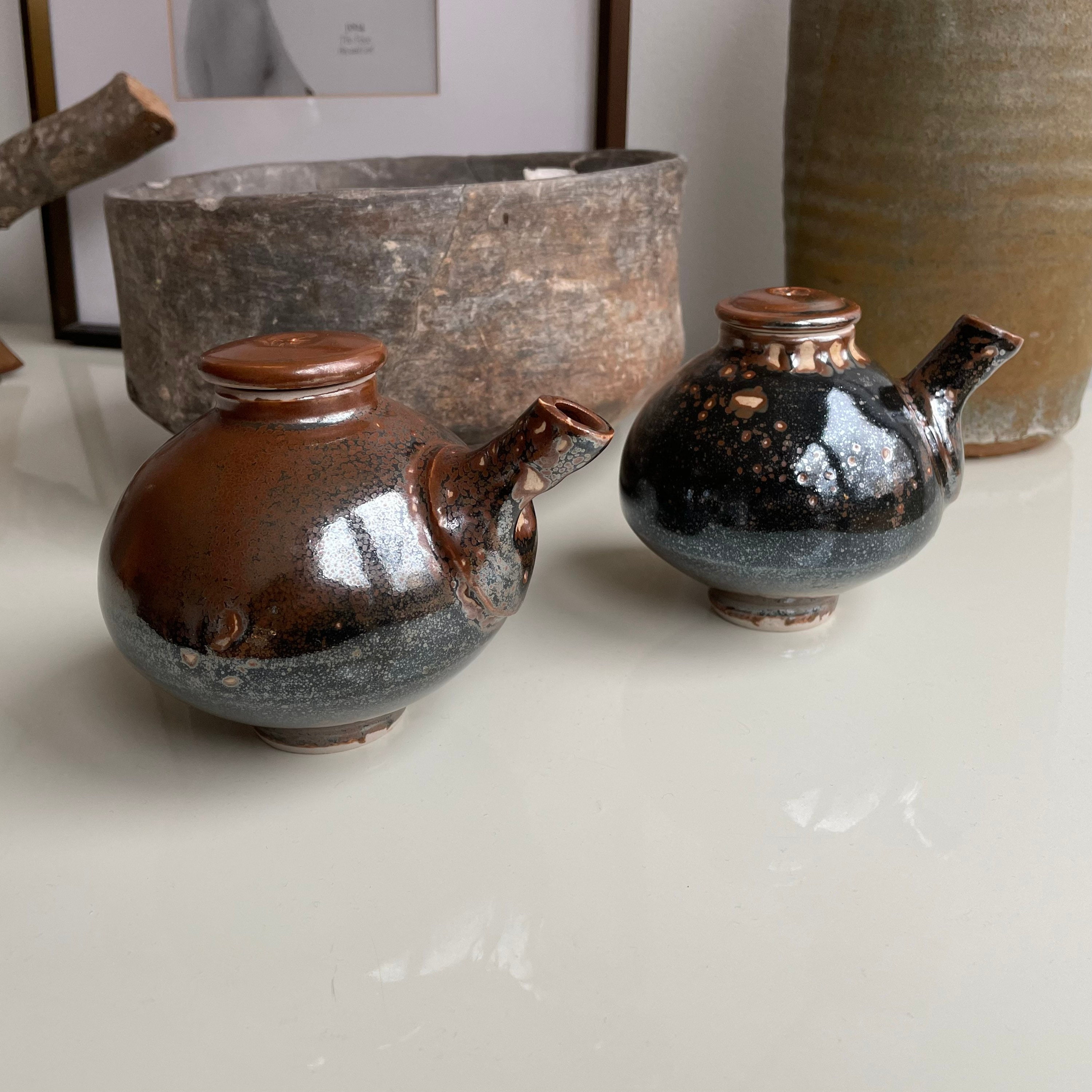 Vintage Wayne Ngan Stoneware Spouted Vessel Set of Two 2 Studio Pottery ...