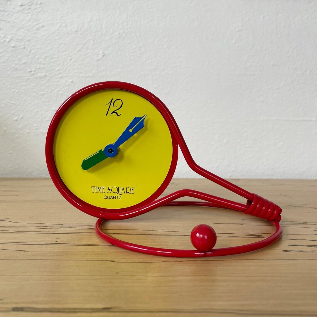 Vintage 1980s Tennis Racket Table Clock by Time Square | Primary Colour ...