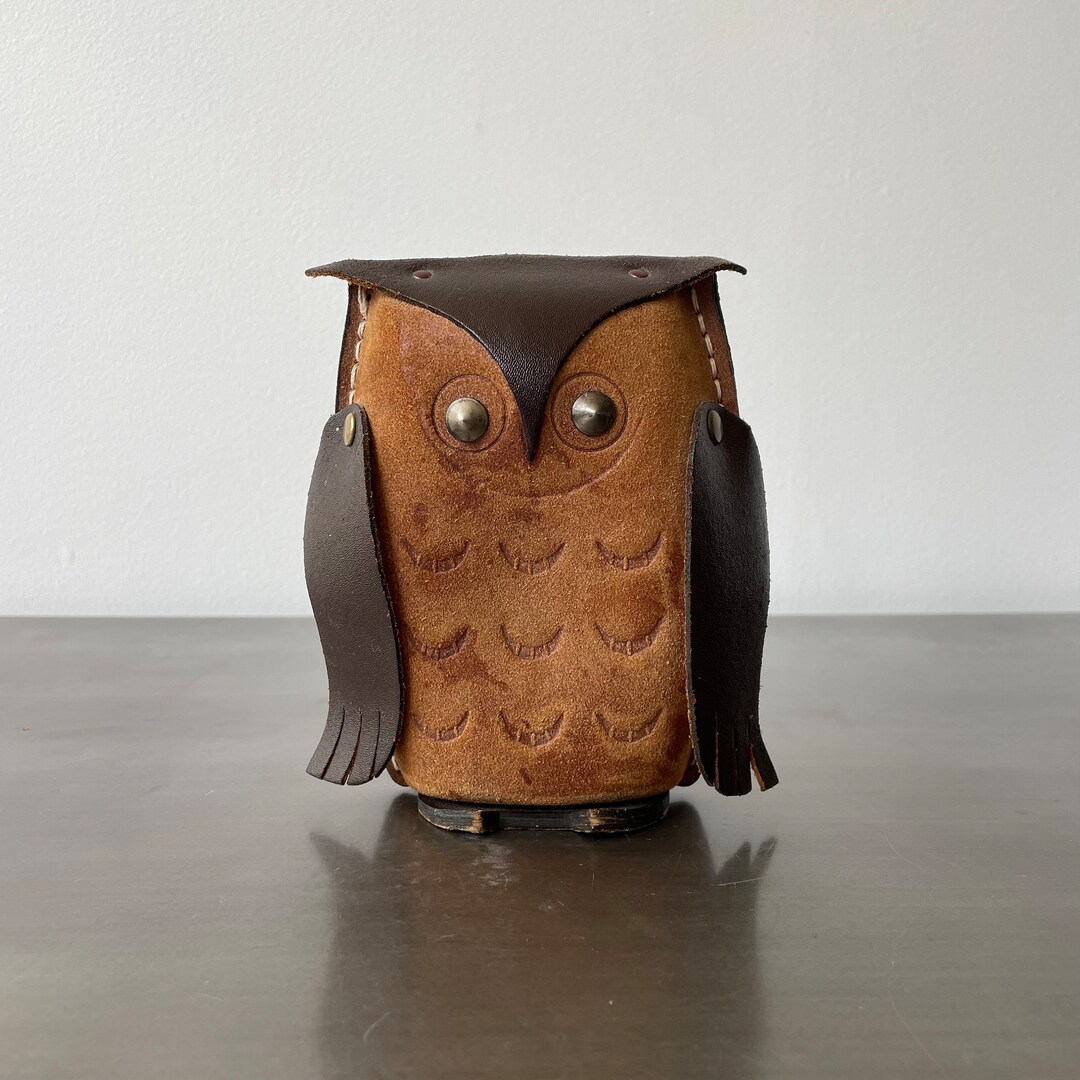 Mid Century Kounoike Japan Leather Owl Money Box | Vintage Coin Catcher ...