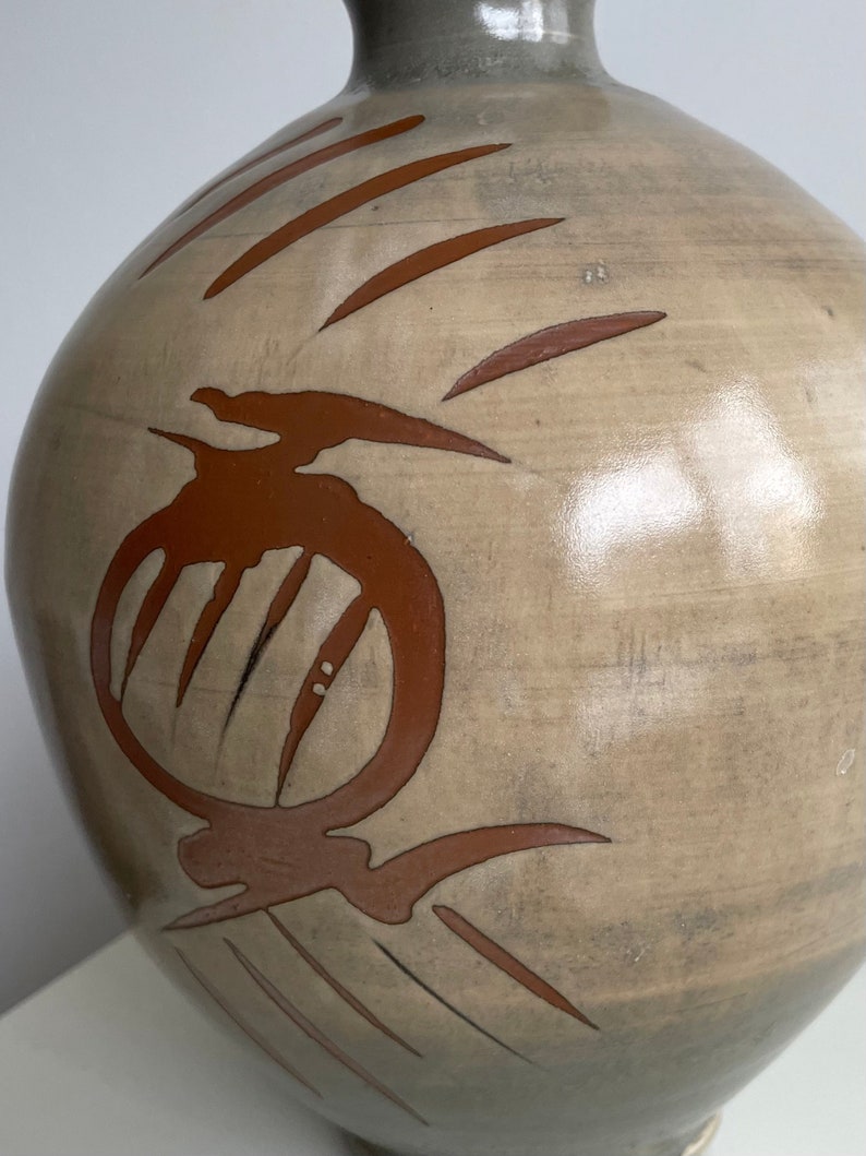 Vintage Wayne Ngan Studio Pottery Bottle Vase | Wax Resist Brushwork ...